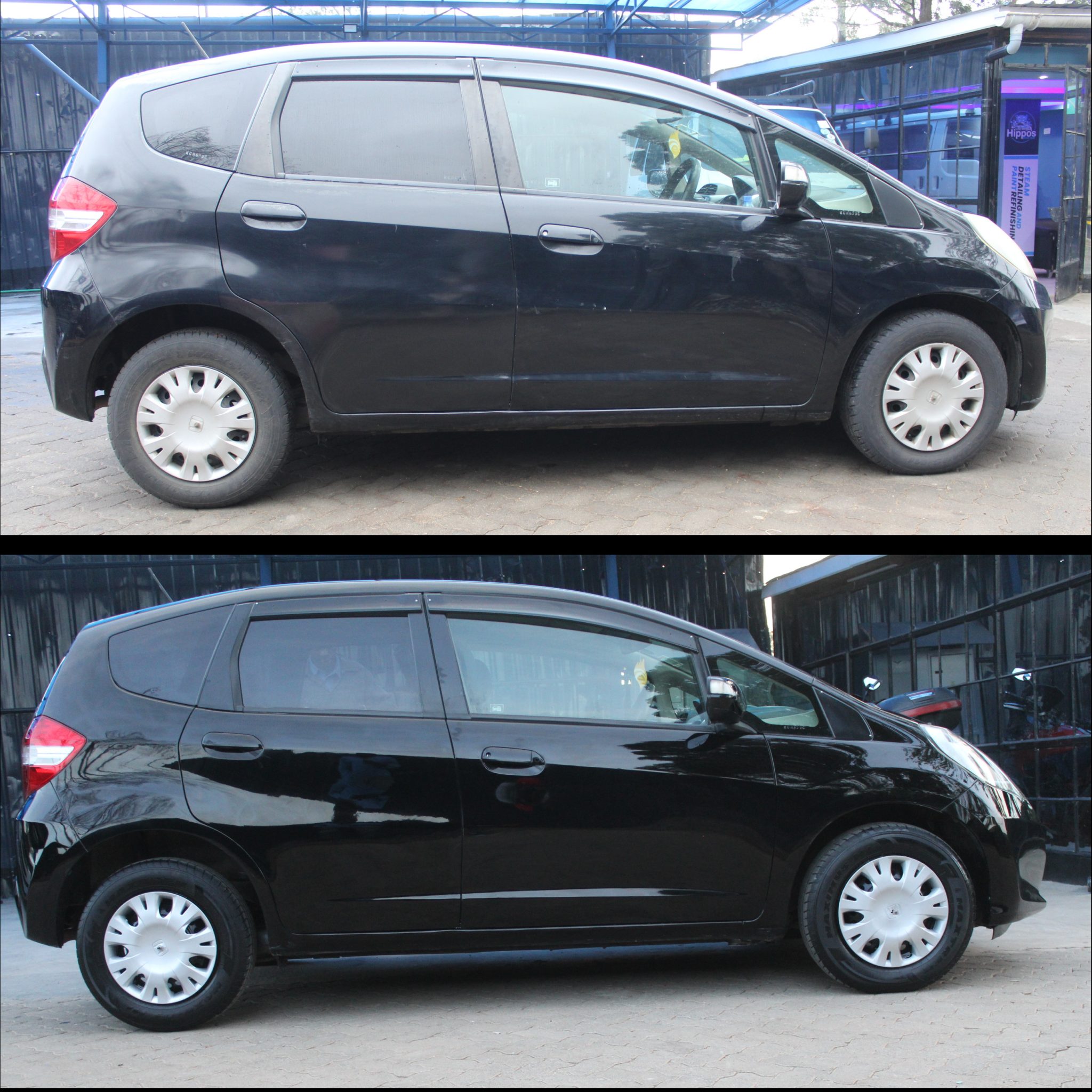 Full respray of Honda Fit in Crystal Black Pearl for a stunning mirror ...